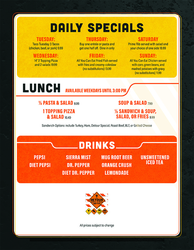 Menu - Detour Grill and Bar